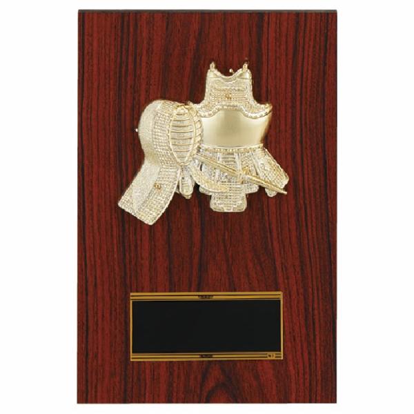 大会など表彰式で使われる、剣道の楯(盾)です。記念品、卒業記念、卒団記念などに最適です。装飾に紅白リボンを取り付けます（無料）。