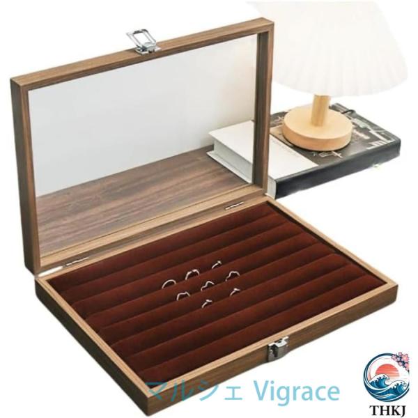 アクセサリーケース 指輪ボックス 木製 蓋付き ベルベット調 アクセサリー 指輪 ピアス リングケース 収納 ボックス 小物入れ ディスプレイ用 携帯用 イヤリング