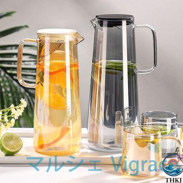 冷水筒 耐熱ガラス 麦茶ポット ピッチャー  丸型 冷水ポット 水差し ピッチャー お茶ポット ホウケイ酸ガラス 直火対応 熱湯?食洗器OK フルーツティー 洗いやす