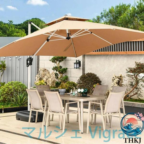 ? 【広々日陰で快適空間を創造】：250cm パラソル 大型キャノピーが庭ビーチウッドデッキをたっぷりカバー。家族団らんやカフェ営業に最適な広さで、炎天下でも涼しい憩いの場を実現します。（注：タンク需要別売）? 【日焼け防止効果】：ガーデン...