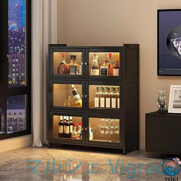 ワインバーキャビネット多層設計により十分な収納スペースがあり、各層は適度な高さで、さまざまな種類やサイズのワインボトル、ワイングラス、その他のワイン器具を柔軟に収納できます。透明アクリル素材｜酒品をクリアに展示、豪華さを増す 高品質なアクリ...