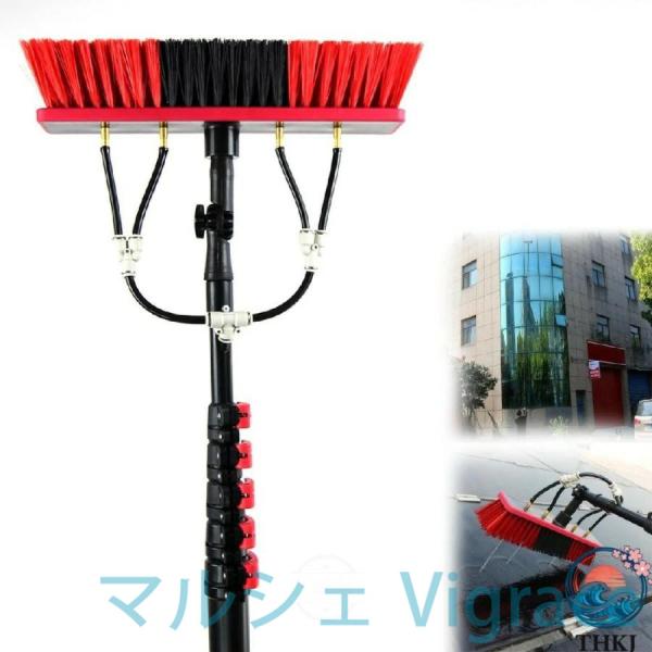 【利点】通常の掃除ブラシよりも便利で、水をスプレーしながら埃や汚れを落とし、デッキ、屋根、高窓、屋外の壁、ソーラーパネル、パティオ、ガレージ、家のサイディング、側溝、車、RV、商業看板、建物、通常では到達できない高さの清掃。 【角度調整可能...