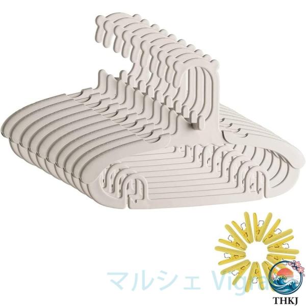 10個入りベビーハンガー、10個のクリップが付いた調節可能なキッズハンガー、耐久性のある滑り止めハンガー（グレー）