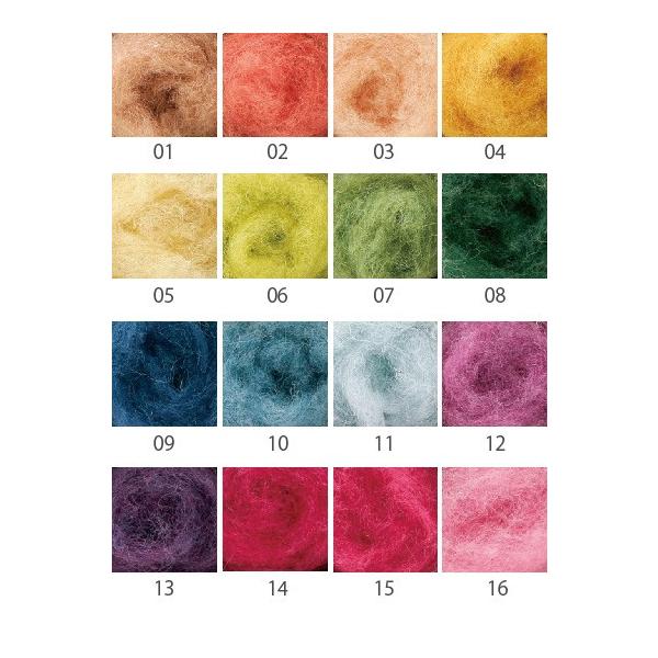 ふわふわやわらかい羊毛は、遊びに、手づくりに最高の素材です。羊毛を紡ぐと毛糸になり、石けん水でゴシゴシこすったり、フェルトニードルを使ってツンツン刺すとフェルトになります。この羊毛は、ドイツ産のテクセルシープの原毛を植物顔料で染めた、やわら...