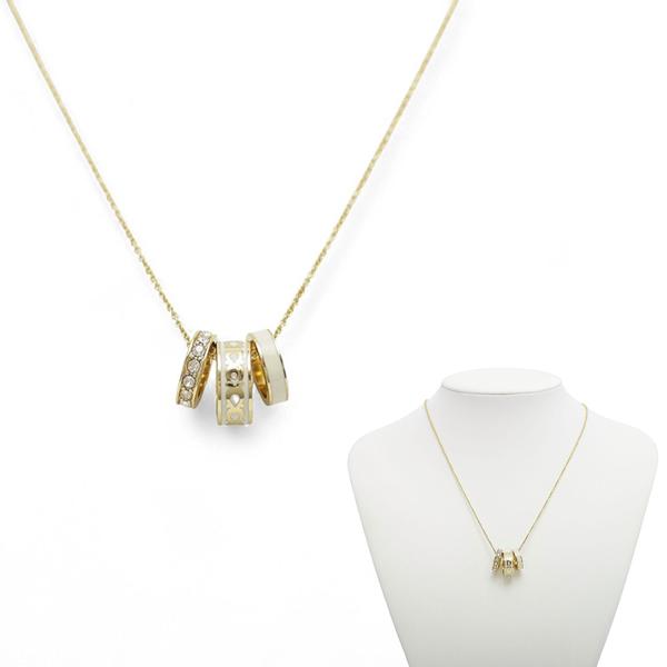 ＜カラー＞　ゴールド/ホワイト■サイズ：チェーンの長さ：約40-45cm（3段階調整可能）、チャーム大：直径約1.4cm 幅0.5cm、チャーム小：直径約1.2cm 幅0.3cm■素　材：真鍮■付属品：保存袋