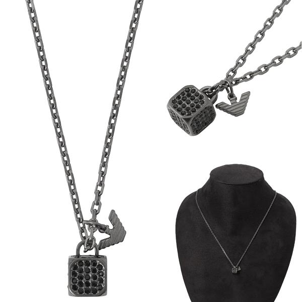＜カラー＞　ガンメタル/ブラック■サイズ：トップ1（キューブ）：H約0.7cm×W約0.7cm、トップ2（イーグルモチーフ）：H約0.5cm×W約0.8cm / チェーン長さ：約49.5cm / 重量：約7g■素　材：ステンレススチール/ク...