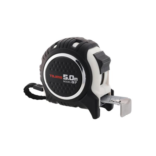 カラー：白サイズ：長さ5 mスタイル：幅25mmABSボディをスリットを刻んだアーマードケースでカバー。万一の落下などの衝撃から本体を守ります。爪を保護するフックガードバンパー付。テープ長さ5m、剛厚 スチールテープ、テープ幅 25mm ロ...