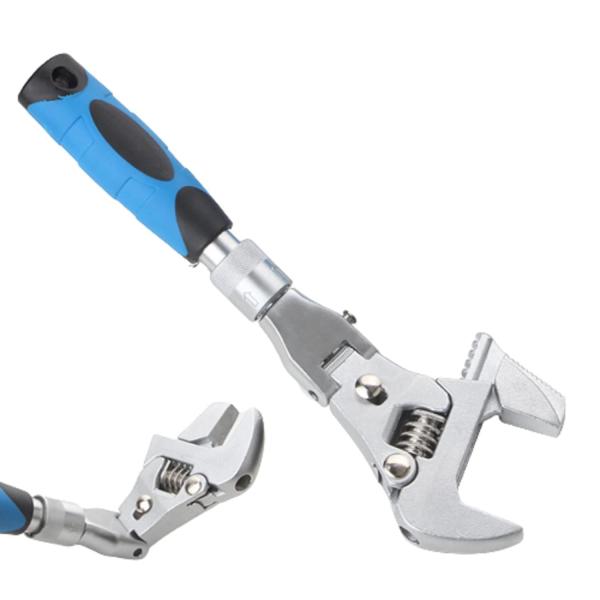 カラー：ブルー【ラチェット式 モンキーレンチ】ヘッド部分が上下180度調整可能で使いやすい。【口幅は最大45mmのワイドタイプ】最大45mmの口幅まで対応しているので、作業の際の工具を減らすこともでき、幅広い作業にも対応できます。【手を回し...