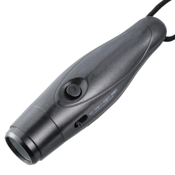 カラー：ブラックサイズ：40×165×40mmスイッチを切り替えてボタンを押すと、3種類のホイッスル音が大音量でなります。tone1:100dB、tone2:99dB、tone3:96dBサイズ：40×165×40mmボタン電池：CR203...