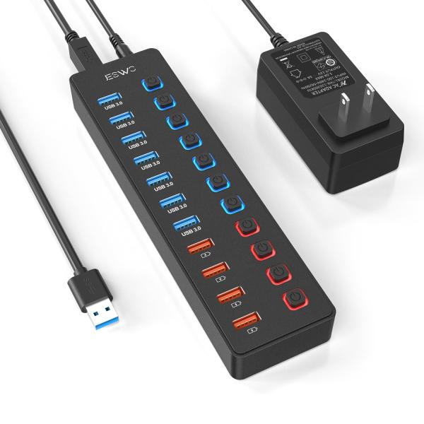カラー：ブラックサイズ：11ポートUSBハブ 11ポート拡張：1つのUSBポートを拡張して、7つのUSB 3.0ポートと4つのUSB充電ポートに対応し、USBケーブルと12V 3A電源アダプタを搭載しているため、家庭やオフ ィスでのデータバ...