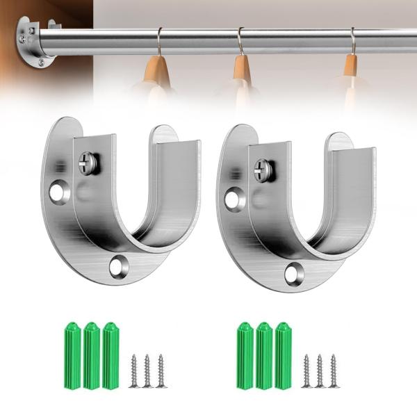 カラー：シルバーサイズ：22mm対応【パイプ固定金具 】物干し竿やカーテンポールを取り付ける丸棒固定金具です。壁にネジで固定されたタイプ、各U字型ブラケットの側面には、ポールの緩みを防止するために調整可能な固定ねじがあり、ポールの直径に合わ...