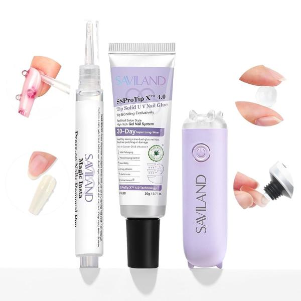 プレスオンの接着と除去のための完全なキット: キットには、固形ネイルグルージェル 1 本、10 秒ネイルチップ除去ペン 1 本、ネイルランプ 1 本が含まれています。このオールインクルーシブ キットは、接着と除去のニーズを満たし、時間を節約...