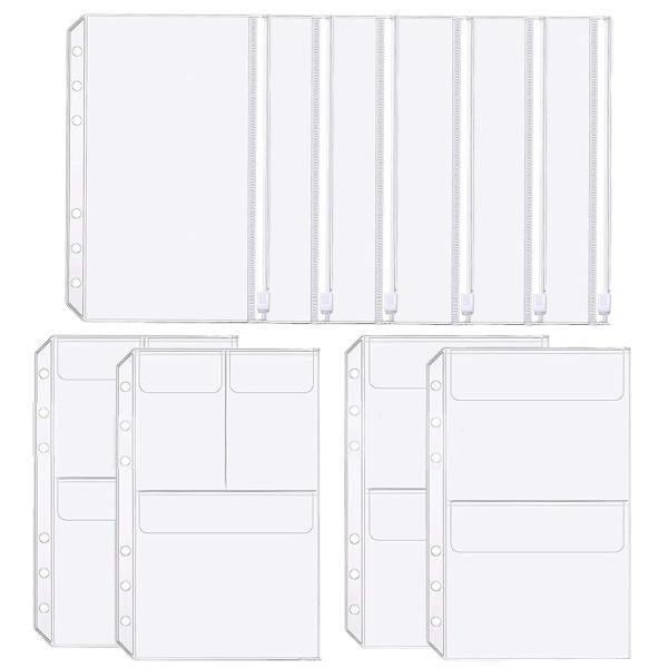 カラー：A5/10pcs【商品詳細】10点セットの6穴 手帳 リフィル、A5サイズのリングファイル袋（21*14.8cm）×6枚＋A5サイズの二重隔室袋（21×15cm）×2枚＋A5サイズの三重隔室袋（20.9×14.7cm）×2枚。注意：...
