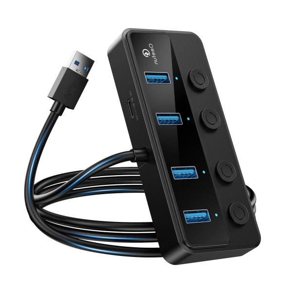 カラー：ブラック usb ハブサイズ：5G（4A+1C）1.2m【5Gbps USB ハブ】各USB 3.0ポートは最大5Gbpsでデータを転送できるため、USBフラッシュドライブなどのストレージデバイスの伝送効率を大幅に向上できます【スマ...
