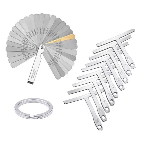 ※ パッケージリスト：9 *半径ゲージ(7.25インチ、9.5インチ、10インチ、12インチ、14インチ、15インチ、16インチ、17インチ、20インチ)、1 *フィーラーゲージ（0.0015in / 0.04mm〜0.035in / 0....