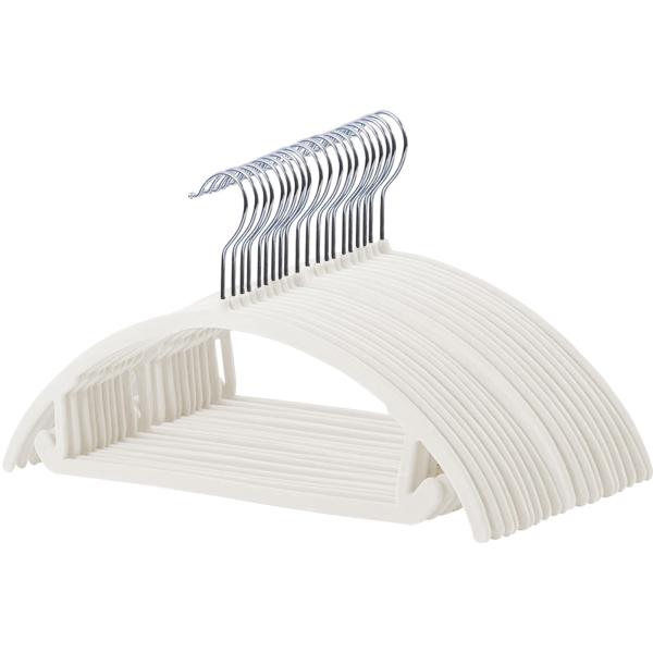 カラー：ホワイトサイズ：20本組【アーチデザイン】洋服ハンガーは人間工学に基づいたアーチデザインを採用しており、衣類肩の部分は跡がつかない。【傾いても落ちにくい】ハンガーの表面はベルベット素材なので、衣類を掛けた際に滑りにくく、傾いても衣類...