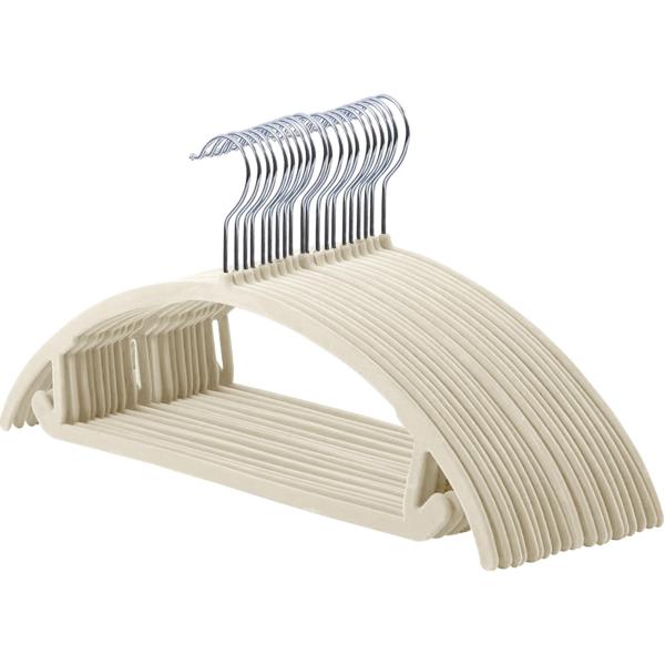 カラー：ベージュサイズ：20本組【アーチデザイン】洋服ハンガーは人間工学に基づいたアーチデザインを採用しており、衣類肩の部分は跡がつかない。【傾いても落ちにくい】ハンガーの表面はベルベット素材なので、衣類を掛けた際に滑りにくく、傾いても衣類...