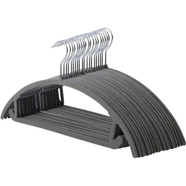 カラー：グレーサイズ：20本組【アーチデザイン】洋服ハンガーは人間工学に基づいたアーチデザインを採用しており、衣類肩の部分は跡がつかない。【傾いても落ちにくい】ハンガーの表面はベルベット素材なので、衣類を掛けた際に滑りにくく、傾いても衣類が...