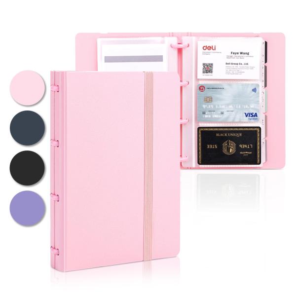 カラー：ピンクプレミアム品質の発泡PPとPVCポケットシートを使用。最大180枚の名刺を収納でき、30枚のクリアページで名刺を管理・保護できます。5色のインデックスタブは、必要なカードを分類し、高速検索するのに役立ちます。伸縮性のあるバンド...