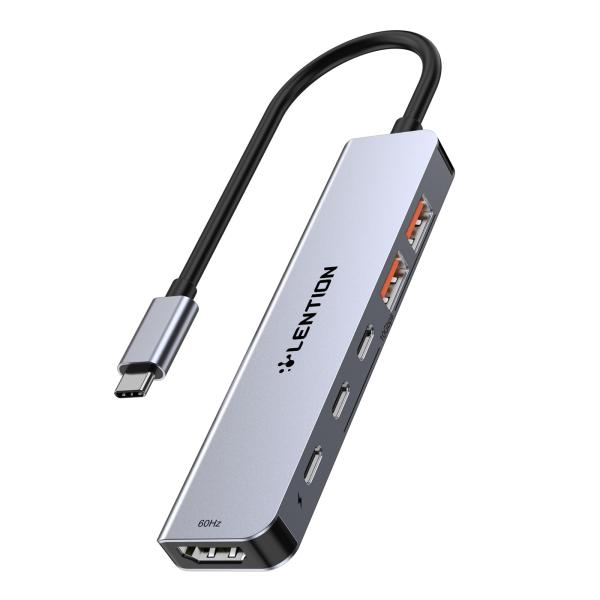カラー：スペースグレー。スタイル：2*USB 3.2+2*USB 3.2【6 in 1 機能拡張】2 x USB-A端子のUSB3.2 Gen 2 最大10Gbps(理論値)/ 2 x USB-C端子のUSB3.2 Gen 2 (データ転送...