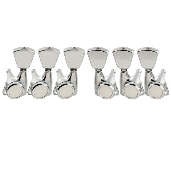 カラー：クロームLes Paulレスポール/SGなどのL3+R3(3:3)のペグスタイルを使用しているエレキギター/アコースティックギターに適用ペグ取付穴：10mmギア比18:1、ロック機能によって弦の滑りを防止、ストリングポストの安定性を...