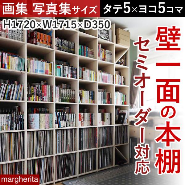 本棚 壁面収納 壁一面の本棚 デザイナーや建築家のアトリエにあるようなシンプルで丈夫な壁一面の本棚、縦5コマx横5コマタイプです。A4サイズより少し大きめの本を収納できます。背板がない本棚のため、壁一面という大きなサイズでありながら空間に圧...