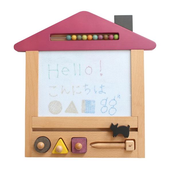 【商品概要】oekaki houseのボードは、あか・あお・きいろ・みどりの４つの色でペンで色とりどりの絵を描くことができます。 お家の上部にあるカラフルな10個のビーズは数あそびもできます。優しい木の風合いとカラーで子供部屋インテリアアイ...