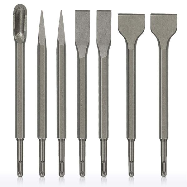 【商品概要】■重量：1.73 kg ■有効長：250mm ■材質：45crタングステン鋼 ■フラットチゼル×2本 U型チゼル×1本 ポイントチゼル×2本 コールドチゼル×2本（合わせて7本）■平タガネ（フラットチゼル/コールドチゼル）×2本...