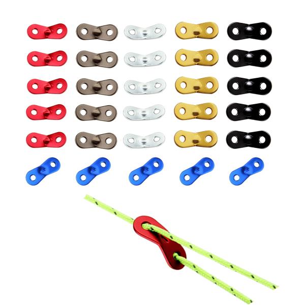 【商品概要】【耐久性の高い素材】アルミニウム。（約）長さ39.4ｍｍ×幅16mm。穴径：（約）6.0mm。板厚（約）2.0mm。アルミ合金、 ロープ径φ3.0-5.5mmまで対応。の太さのロープに取り付け可能です。野外で使うものですので、外...