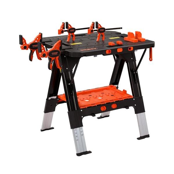 【商品概要】【1台2役】2-In-1作業台はワークテーブルとソーホースに両用で、プロの建設現場でも家庭でもご利用になれます。取り組むは迅速かつ簡単です。より多くの作業が可能になります。【高耐荷重能力＆安定性抜群】サビにくく、丈夫で軽量なアル...