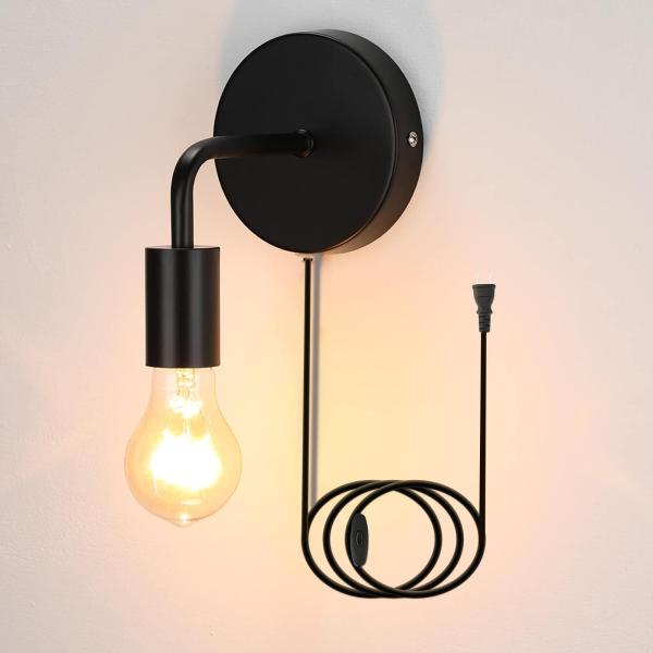 【商品概要】【ブラケットライト仕様】サイズ：12*11*6cm　コード長さ：約180cｍ（プラグからスイッチまで約90cｍ）　素材：鉄 　発光色：電球色　入力電圧：110V　口金：E26*1(Max9W)　スイッチ：コンセント式+ON/OF...