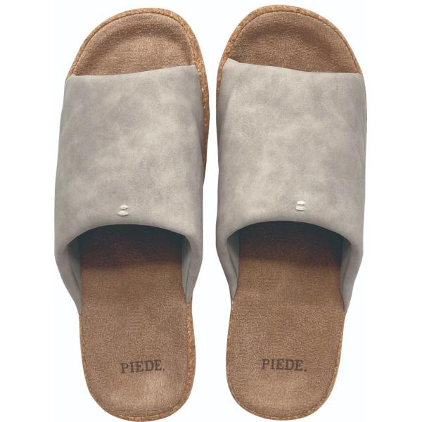 【商品概要】サイズ:約L(25〜27cm)　外寸28.5cm素材:甲部表：ポリウレタン、甲部裏：ポリエステル100％、側面：コルクシート、底部表：ポリエステル100％、底部裏：TPR、芯材：EVAピエーデ 前開き厚底ソール ステッチスリッパ...