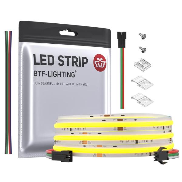 【商品概要】「超明るい」電球色 3000K。光追跡可能な効果WS2811（RGBIC）FCOB LEDテープライト。フレキシブルな単色ICチップが搭載されたLEDテープライト（FCOB）です。従来の5050SMD/3528SMDのLEDテー...