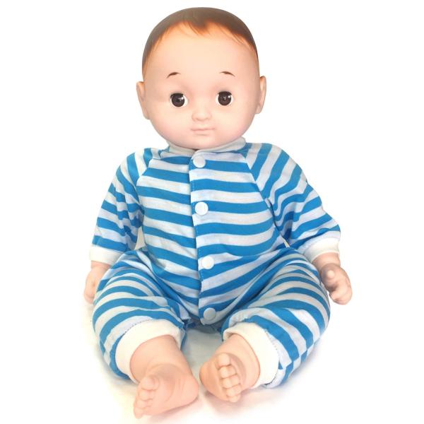 【商品概要】胴体は布製・頭手足はソフトビニール【商品説明】【商品詳細】ブランド：はっぴーわん(Happy one)商品種別：おもちゃ商品名：はっぴーわん 赤ちゃん 人形 ベビー のんちゃん 約46cm ブルー 目が閉じない ぱっちりタイプ製...