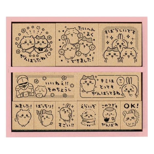 【商品概要】ちいかわのメッセージ付きスタンプが11個も入ったセット。3種類のサイズです。側面にプリント入りの木製収納BOXに入ったスタンプ。持っているだけでも楽しめます。【捺印サイズ・入数】30×30mm/3個、20×45mm/2個、20×...