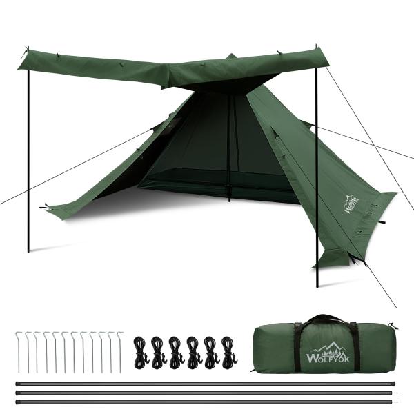 【商品概要】?【難燃性に強い・魅力的なTCテント登場】 wolfyok outdoors のワンポールTCテントは65％ポリエステルと35％コットンの利点を兼ね備えた混紡生地を採用し、冬でも結露を防止できます。単純のポリエステル生地と比較し...