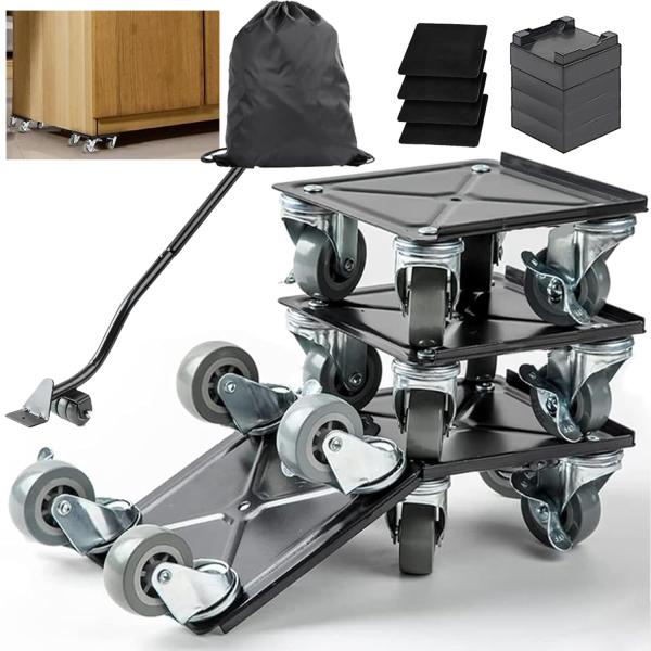 【商品概要】【梱包内容】台車*４、滑り止めマット*４、リフター用保護置き台*４、延長可能なリフター*１、収納袋*１、取扱説明書*１【サイズ】・台車サイズ：幅135×奥行135×高さ50mm ・リフターサイズ：長さ620mm【素材】・台車素材...