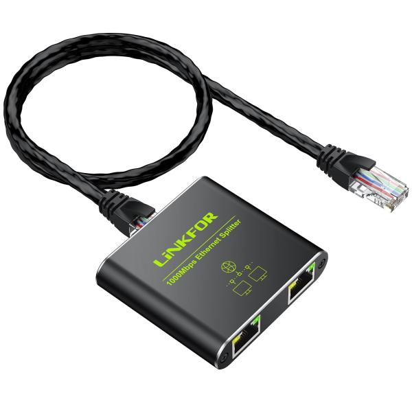 【商品概要】【１入力2出力LAN分配器】RJ45ギガビットイーサネットスプリッターは、１つのルーターやイーサネットスイッチを同時に2つのネットワークに接続できます。不十分な配線による接続性の問題を解決するために使用され、ネットワークポートを...