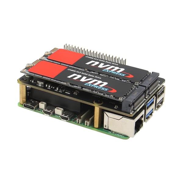 【商品概要】ラズパイ 5とNVMe M.2 SSDとクーラーなどは付属していません！適用：Raspberry Pi 5と2台のM.2 NVMe 2280 SSD（別途購入）；SSD仕様要求：M.2 NVMe 2280 SSD公式アクティブク...