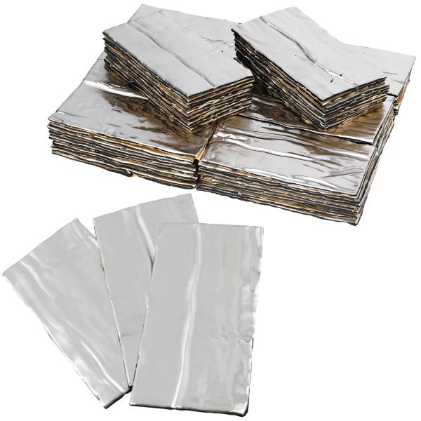 【商品概要】?【商品仕様】枚数：80枚　サイズ：縦10cm、横5cm、厚さ2mm　吸音材素材：アルミニウム、粘着剤、特殊ゴム系粘着剤　【カット済】ロール状の遮音シート 防音シート 制震材 車 に比べ、はじめから使いやすいサイズにカットされて...