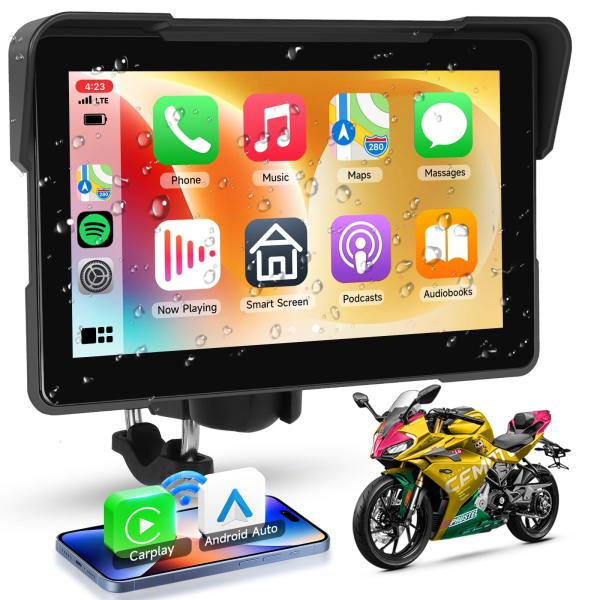 【商品概要】オートバイ用ワイヤレスCarPlay＆Android Auto】7インチHDタッチスクリーンオートバイCarPlayであなたのオートバイをアップグレード。CarplayとAndroid Autoをサポートし、Bluetooth経...