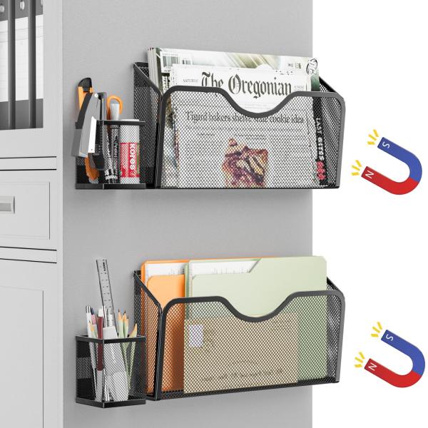 【商品概要】強力なマグネット吸着デザイン：二重マグネット機能により、ファイルバスケットは金属面（ファイルキャビネット、ホワイトボード、冷蔵庫、洗濯機など）にしっかりと固定できます。従来のファイルラックによるスペース占有や散乱を避け、より多く...