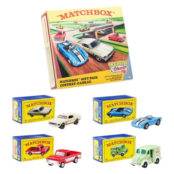 【商品概要】【内容】マテルの80周年を記念した、レトロなマッチボックスのミニカー＆トラックの4台セット。1970年代以前のクラシックな車両を中心としたラインアップとなっています。各車両にはドアやトランク、ボンネットが開閉する可動パーツが付い...