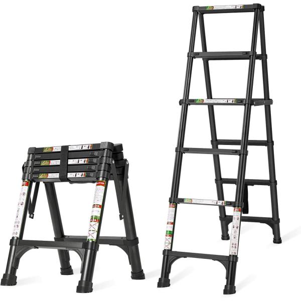 【商品概要】【商品サイズ】このはしご兼用脚立は、全長が170cm + 170cmで、コンパクトに畳むと64×46×11cmのサイズになります。ステップは5段（最上段を含めると6段）。耐荷重は150kgまでOKなので、しっかりした作りでいろん...