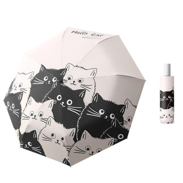 【商品概要】かわいいネコのプリントが街の注目を集め、雨の日や晴れた日の美しさを引き立てます。ワンタッチで開閉でき、片手で操作できるので力の弱い人でも簡単に使用でき、急な雨にも対応できます。傘の骨は耐風骨で補強され、フレームが頑丈になるので、...