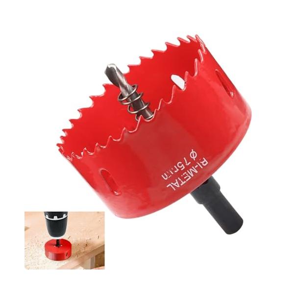 【商品概要】【材料】穴あけ器はM42高速鋼と金属製で、耐久性があり、防錆性がある。【サイズ】切断直径：75mm、シャンク直径：10mm、穴鋸深さ：25mm。【スプリング設計】穴鋸ドリルにはスプリングが付いている。穴が完成すると、ディスクを自...