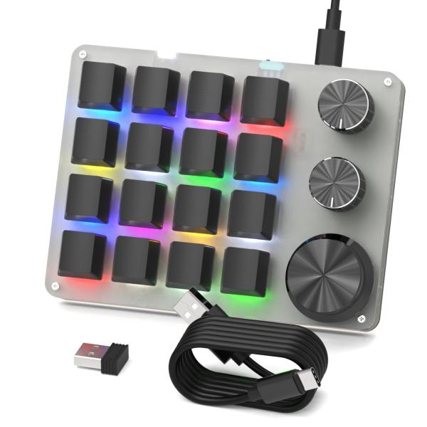 【商品概要】【マクロキーボード＆機能をカスタマイズ可能】このマクロキーボードは各キーとノブに機能をカスタマイズ可能です。ワンキーに 18 文字のテキストを設定できます。ワンキーに「Ctrl+C」「Ctrl+V」「Alt+Shift+Ctrl...