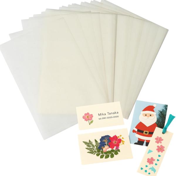 【商品概要】【押し花・写真・切り絵・コラージュで作品が作れる】 はがきサイズ（100×148mm）だから、自由にカットしてタグ・ミニカード・名刺サイズにも自由にアレンジがでます【ラミネート不要でアイロンだけ】熱で圧着できる和紙ヒートシートな...