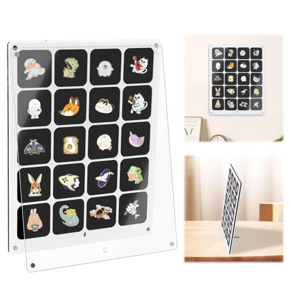 【商品概要】【両面使用】ピンズフレームは両面使用可能です。片面に20マスあり、小さなバッジやブローチなどを収納できます。反対側は大きなバッジを収納できる大きな表示面です。ピンバッジ 収納の透明アクリルカバーは簡単に開けることができ、バッジの...