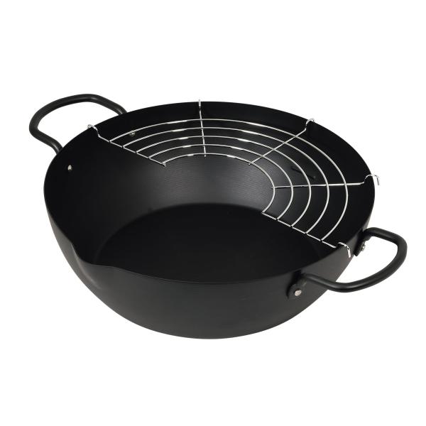 【商品概要】製品サイズ:(約)幅39×奥行28.5×高さ9cm、満水容量/4.1L製品重量:(約)0.86kg表面加工:本体・取っ手/シリコーン樹脂塗装、材料の種類:本体・取っ手/鉄、アミ/鉄(クロムめっき)生産国:中国オール熱源対応【商品...